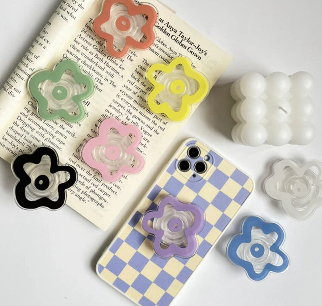 Simple Cute Clear Flower Phone Grip Holder Foldable Stand Griptok - Etsy