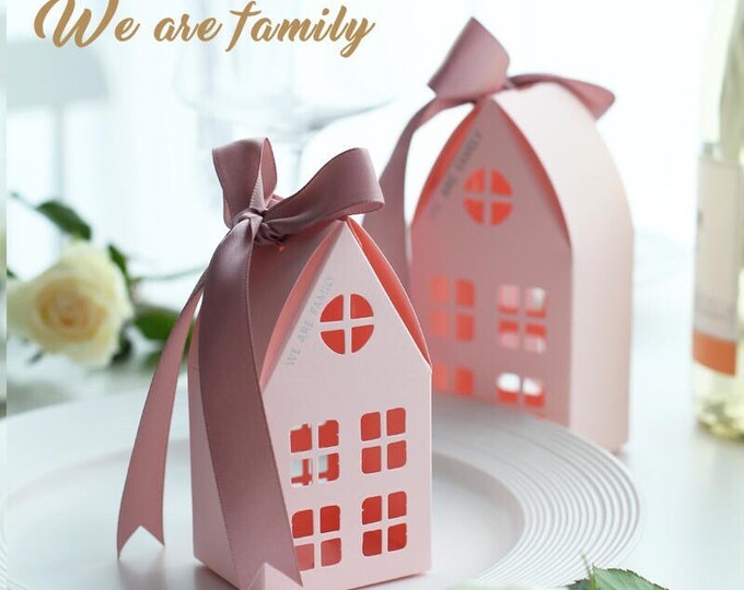 20 Sets House Shaped Favor Boxes With Wooden Love Tag and Ribbon,for ...