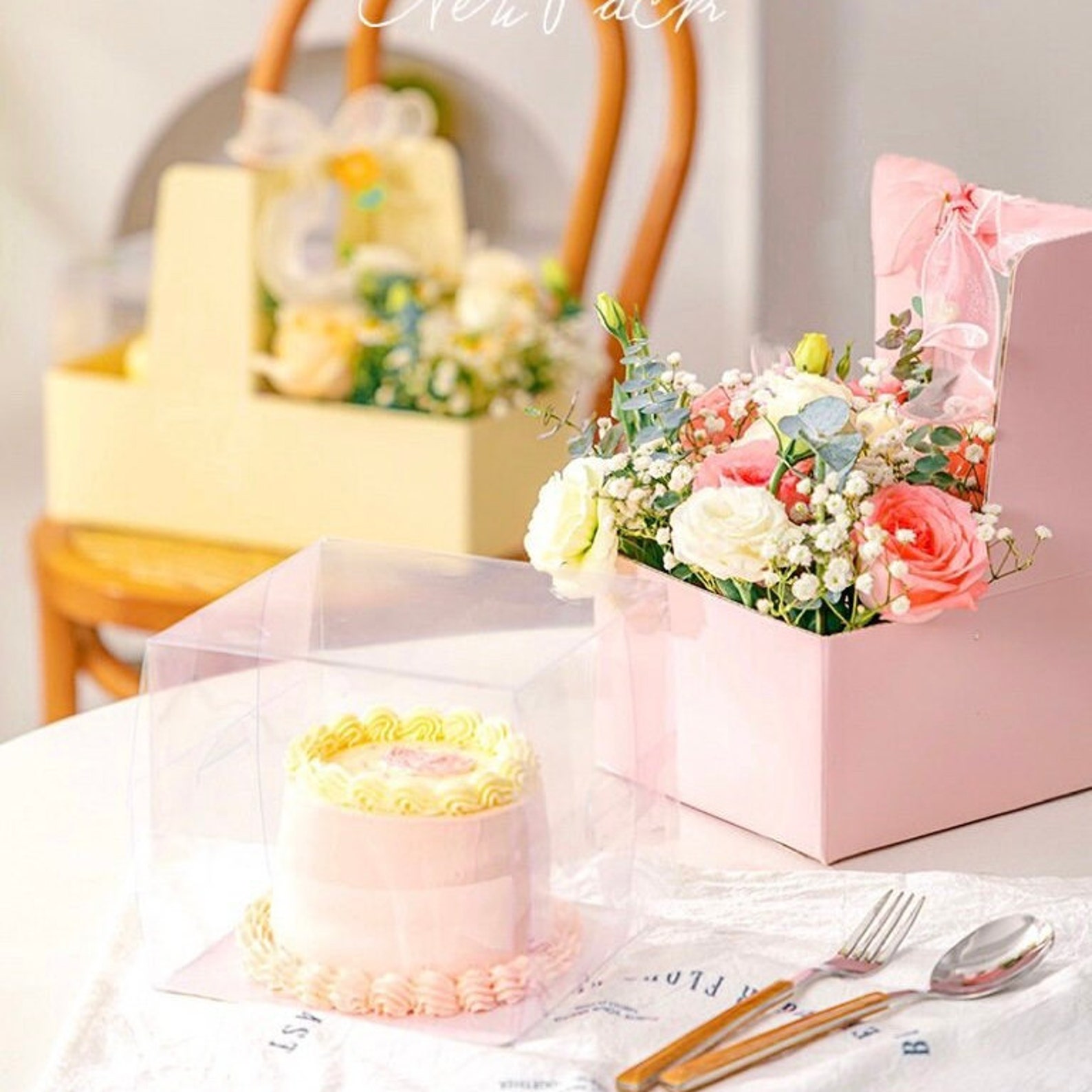 10 Sets Cake Flower Gift Boxes With 10 Pcs Small Clear Cake Boxes,for ...