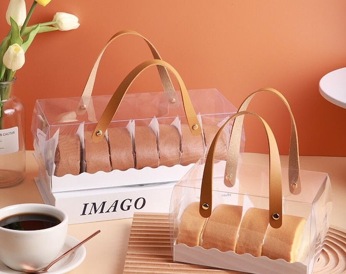 10 Sets Clear Bakery Boxes swiss Roll Cake Box With PU - Etsy