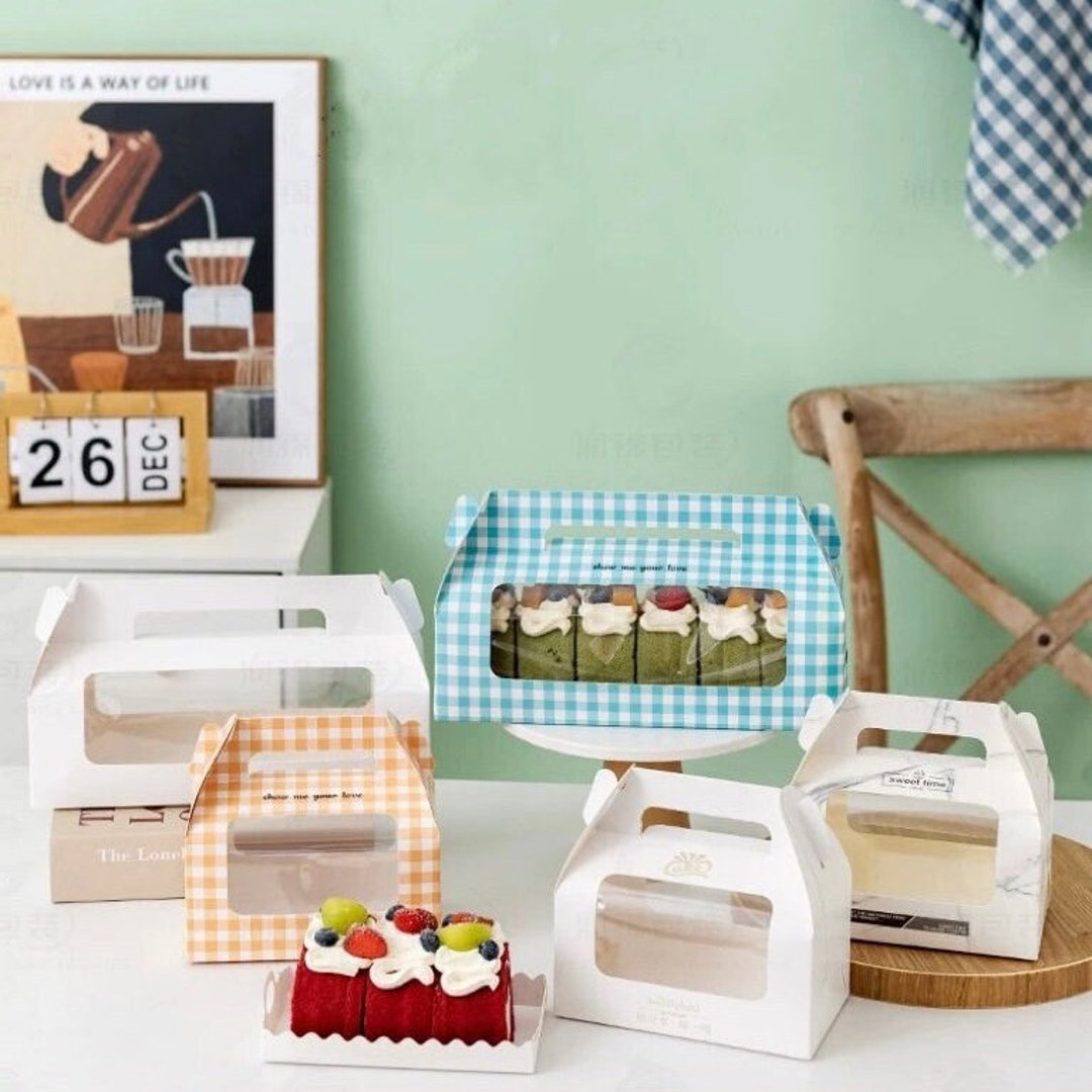 10 Pcs Bakery Boxes With White Inserts,handle and Window.swiss Roll ...