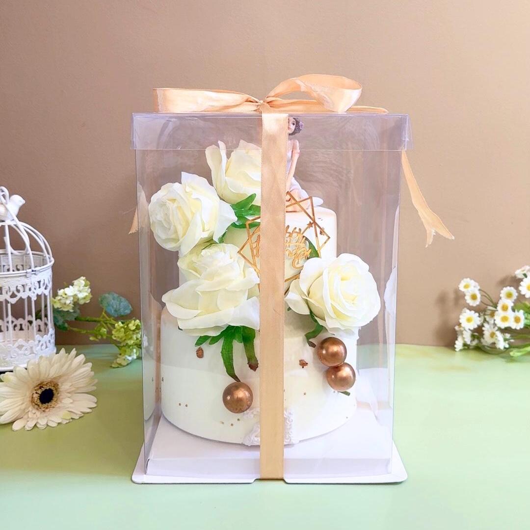 10 Sets 8.5''lx 8.5''wx 12.2''H Tall Clear Cake Gift Boxes With Clear ...