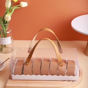 10 Sets Clear Bakery Boxes -swiss Roll Cake Box With PU Handles and ...