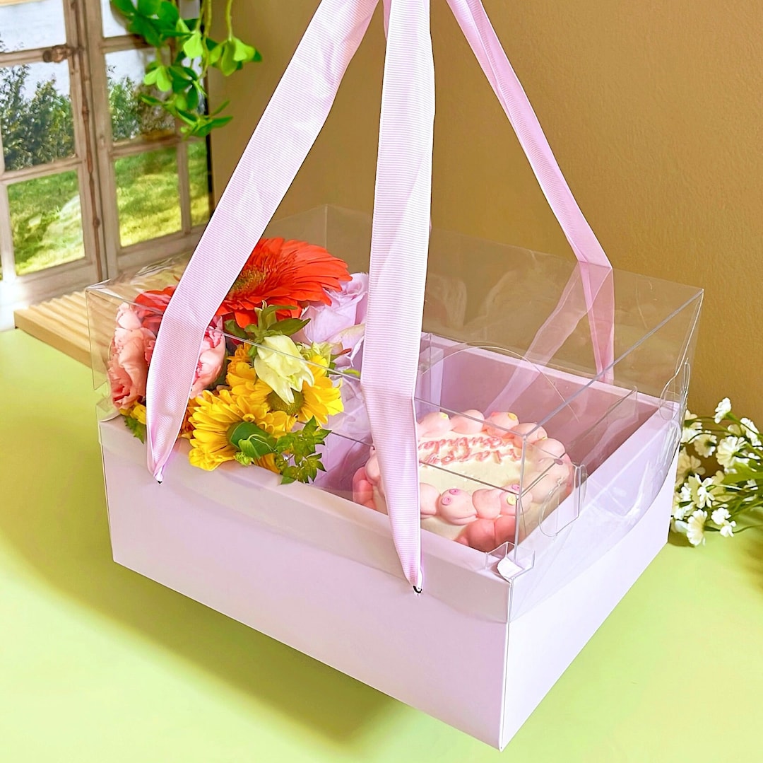 2 Sets Cake Flower Boxes With 2 Pcs Small Clear Cake Boxes,gift Box ...