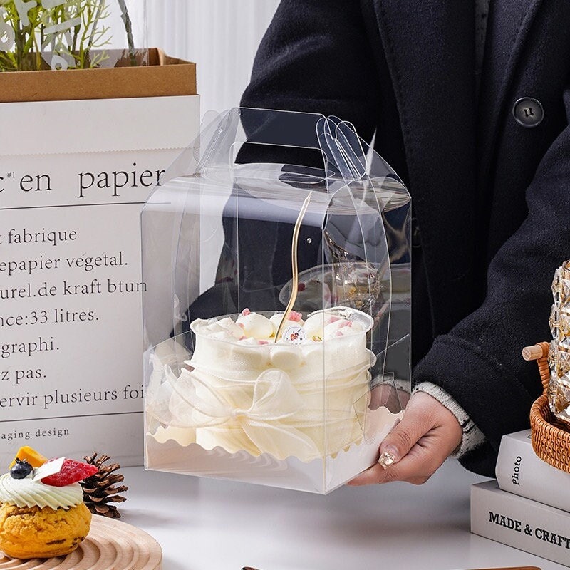 10 Clear Cake Boxes With Handle: Birthday Dessert Display (8/6.3 Inch ...