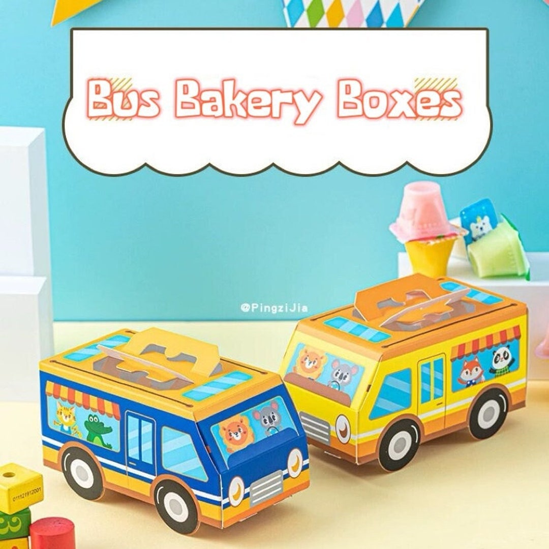 5 Sets Bus Baking Boxes,cute Bus Gift Box With White Inserts,for Cakes ...