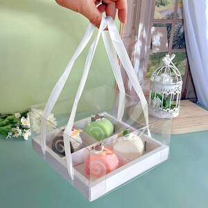 10 Sets Clear Bakery Boxes With Handles.4 Holes or 6 Holes Box for ...