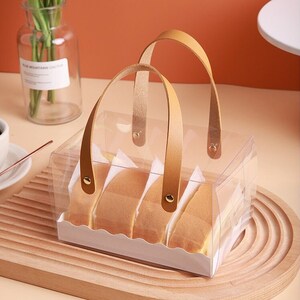 10 Sets Clear Bakery Boxes -swiss Roll Cake Box With PU Handles and ...