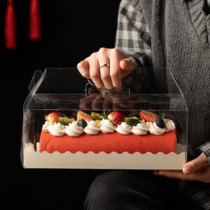 5 Sets Clear Bakery Boxes-swiss Roll Cake Box With Handle & White ...