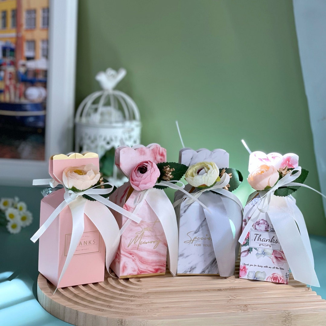 20 Pcs Wedding Favor&sweet Gift Bags,candy Dragee Boxes With Flowers ...