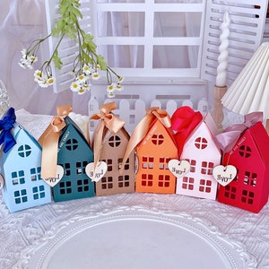 20 Sets House Shaped Favor Boxes With Wooden Love Tag and Ribbon,for ...
