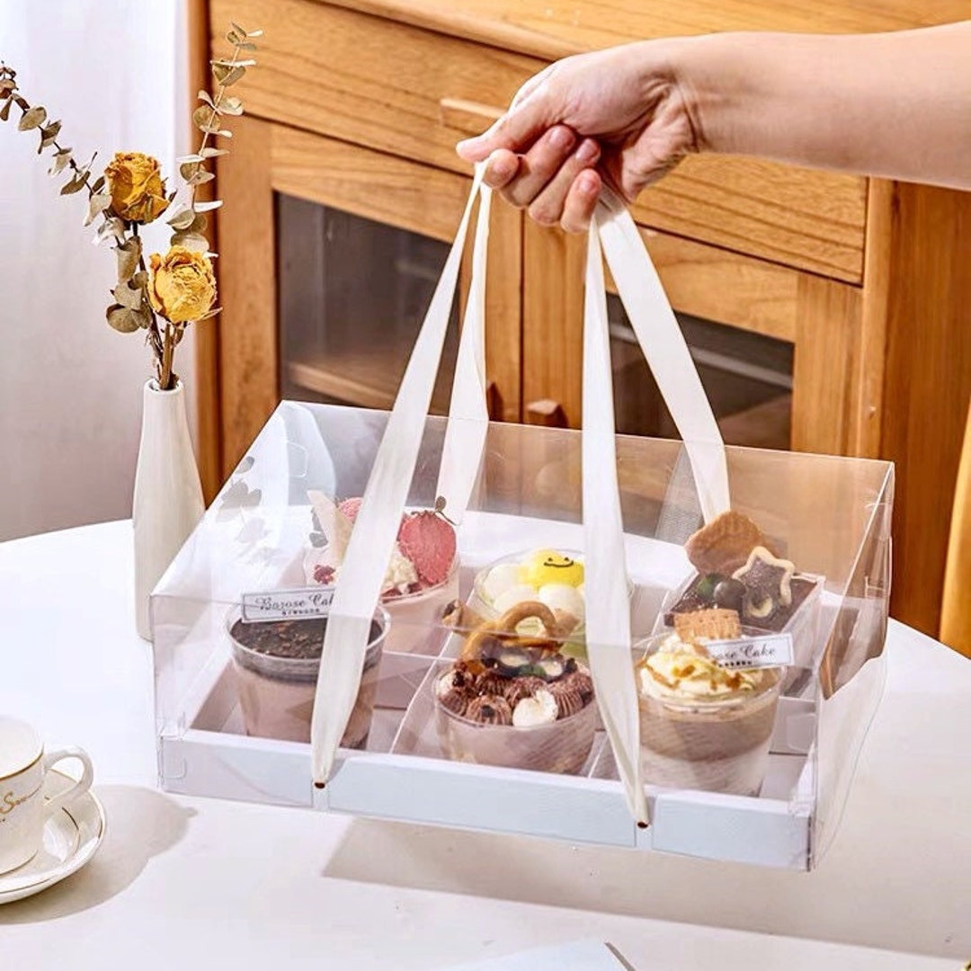 10 Sets Clear Bakery Boxes With Handles.4 Holes or 6 Holes Box for ...