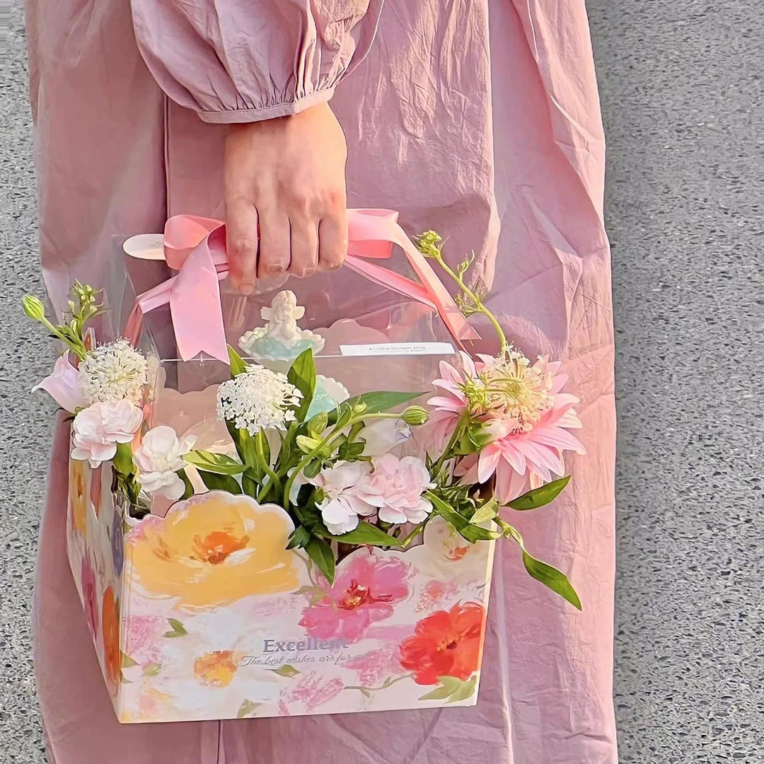 10 Sets Cake Flower Gift Boxes,included 10 Clear Cake Boxes,10 Cake ...