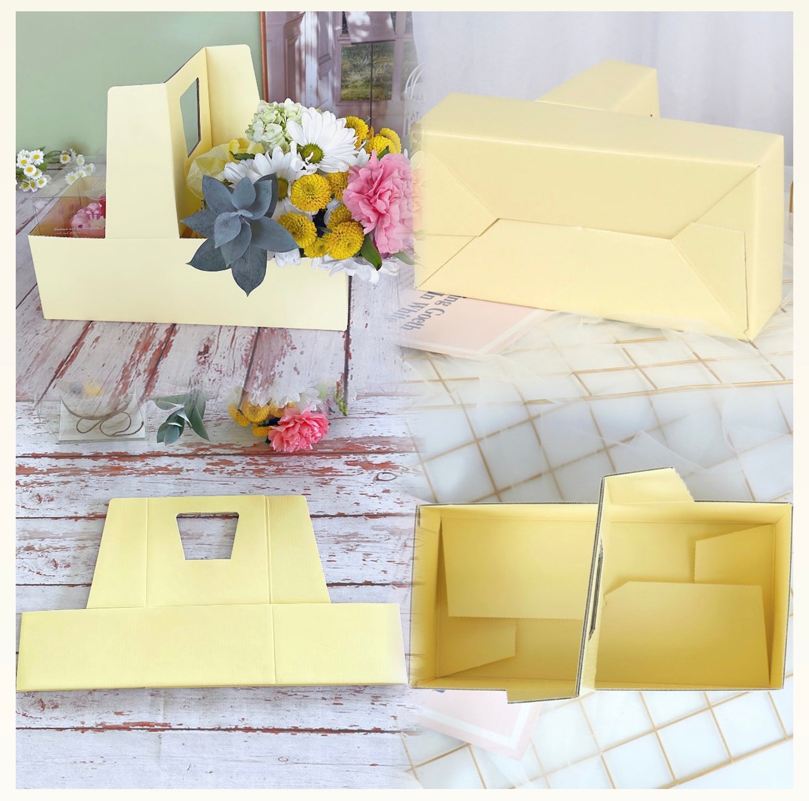 6 Sets Cake Flower Gift Boxes With 6 Pcs Small Clear Cake Boxes,for ...