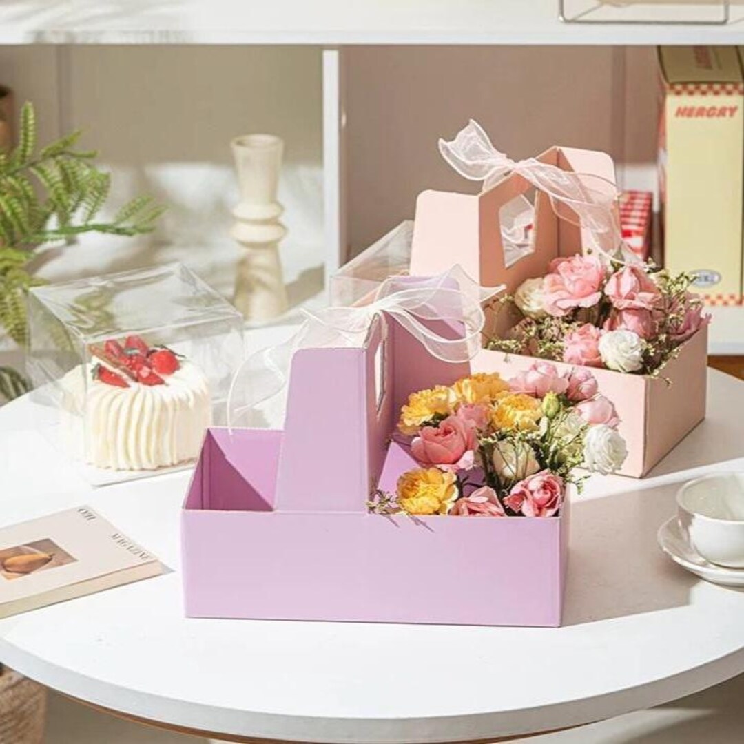 5 Sets Cake Flower Gift Boxes With 5 Pcs Small Clear Cake Boxes,for ...