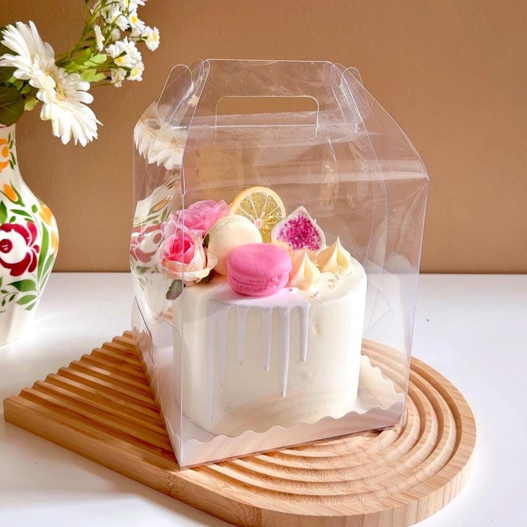 10 Clear Cake Boxes With Handle: Birthday Dessert Display (8/6.3 Inch ...