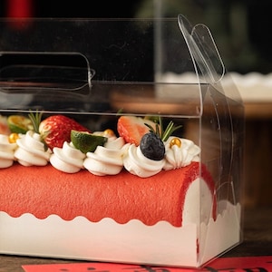 5 Sets Clear Bakery Boxes-swiss Roll Cake Box With Handle & White ...