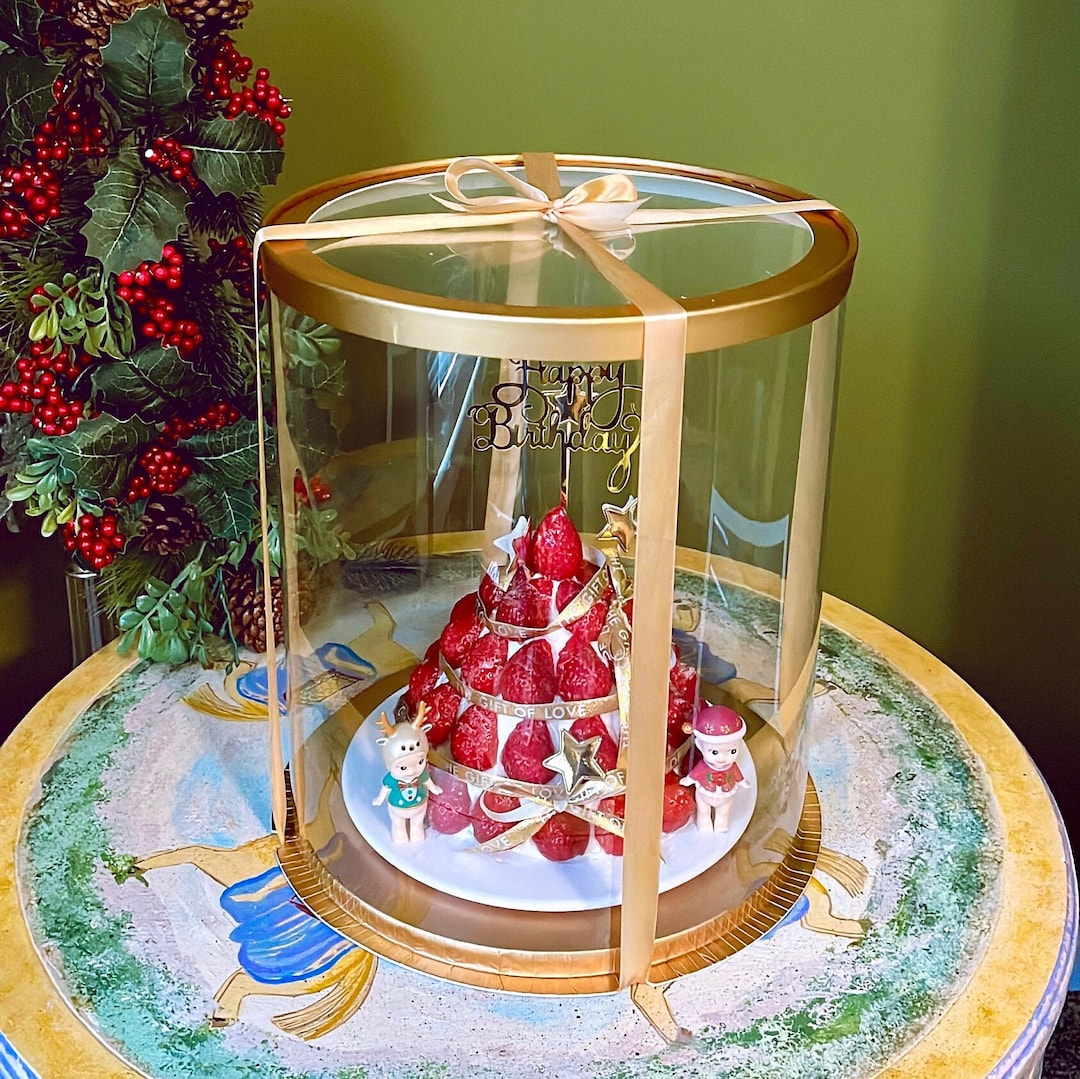 2 Sets Gold Tall Clear Round Cake Box,12’’d X 14’’h,transparent Cake ...