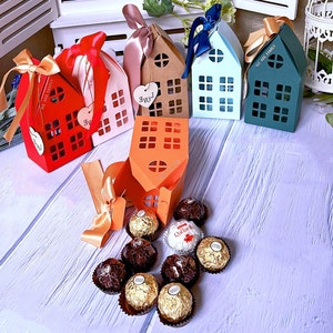 20 Sets House Shaped Favor Boxes With Wooden Love Tag and Ribbon,for ...