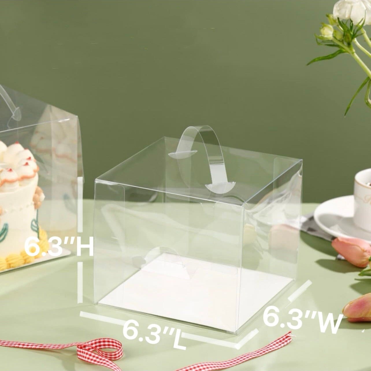 20 Sets Clear Cake Boxes With Handles and White Cake Boards-6.3’’x6.3 ...