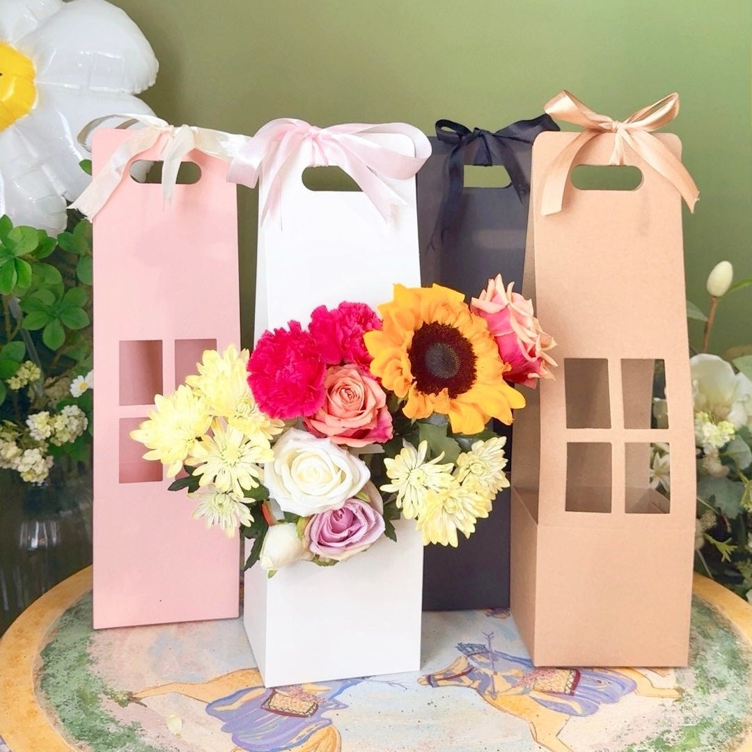 10 Pcs Flower Gift Bags,paperboard Bouquet Bags With Handles for Gift ...