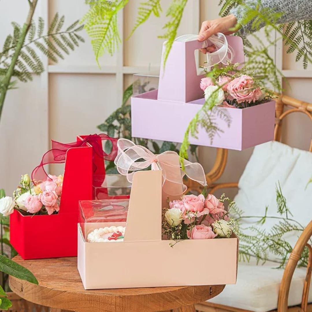 5 Sets Cake Flower Gift Boxes With 5 Pcs Small Clear Cake Boxes,for ...