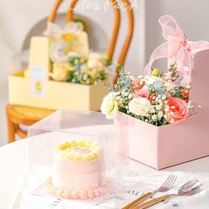 2 Sets Cake Flower Gift Boxes With 2 Pcs Small Clear Cake Boxes,for ...
