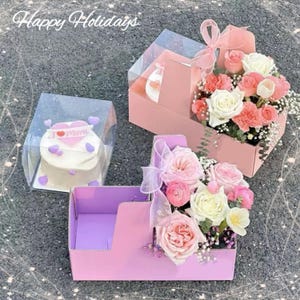 5 Sets Cake Flower Gift Boxes With 2 Pcs Small Clear Cake Boxes,for ...