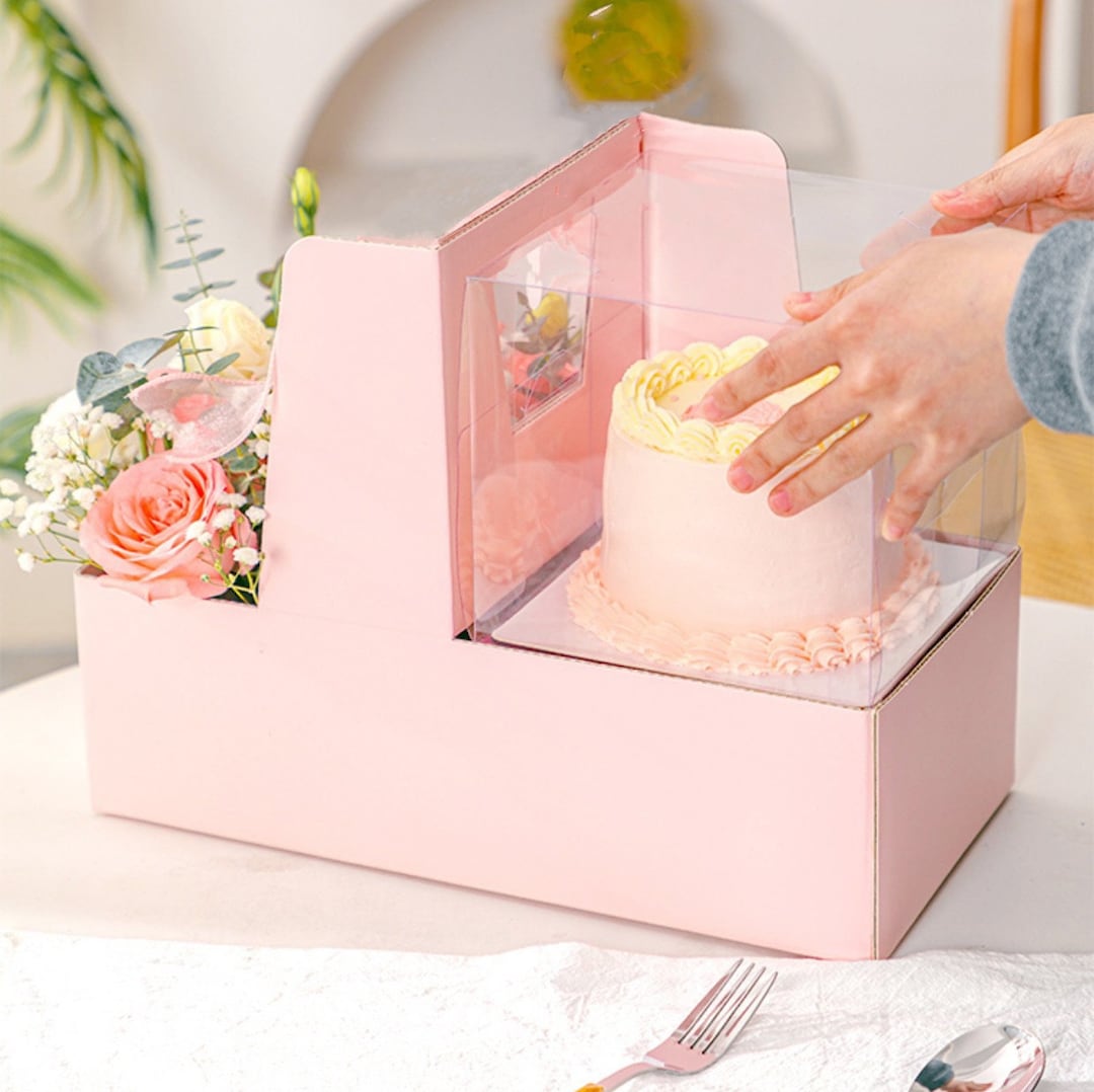 2 Sets Cake Flower Gift Boxes With 2 Pcs Small Clear Cake Boxes,for ...