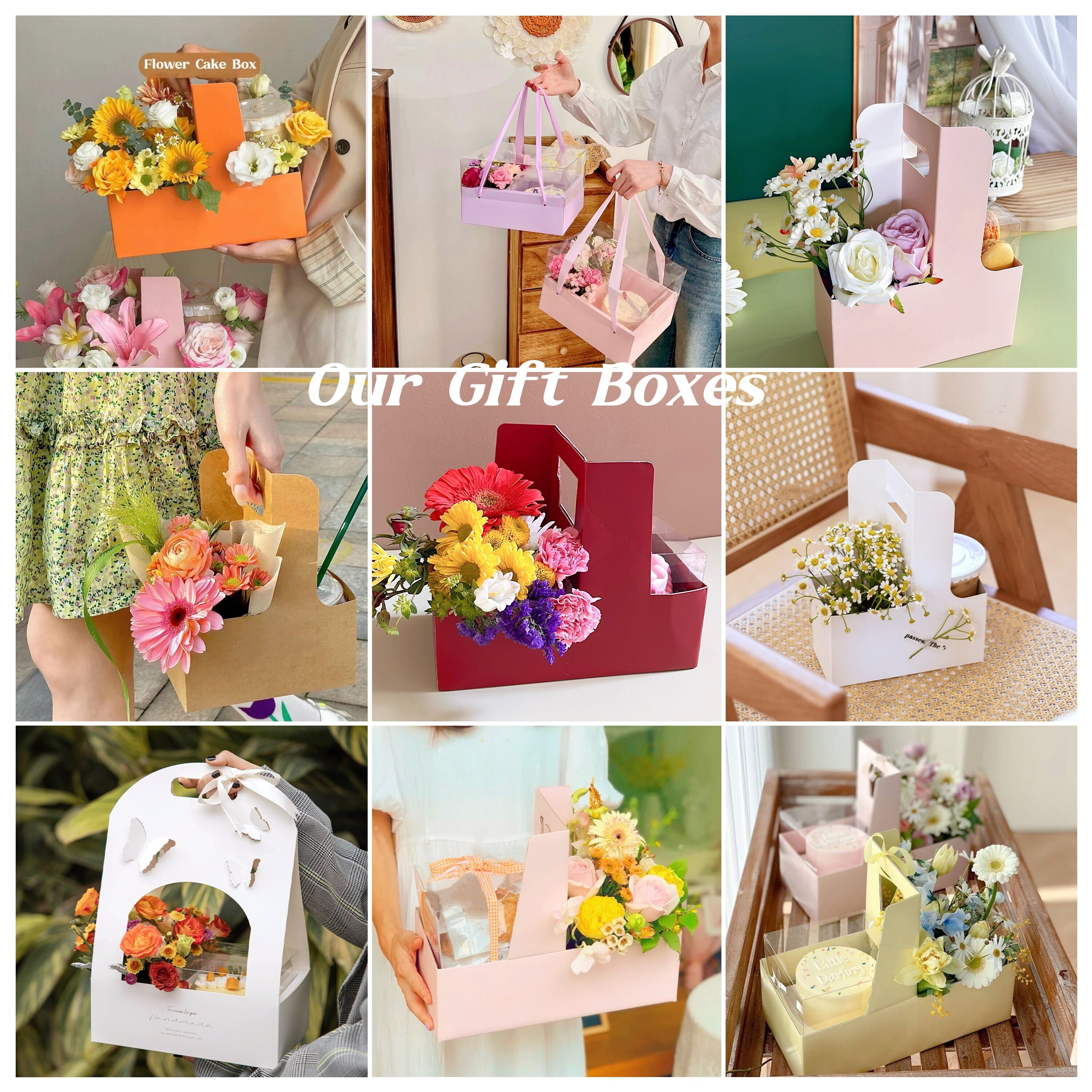 10 Sets Cake Flower Gift Boxes With 10 Pcs Small Clear Cake Boxes,for ...