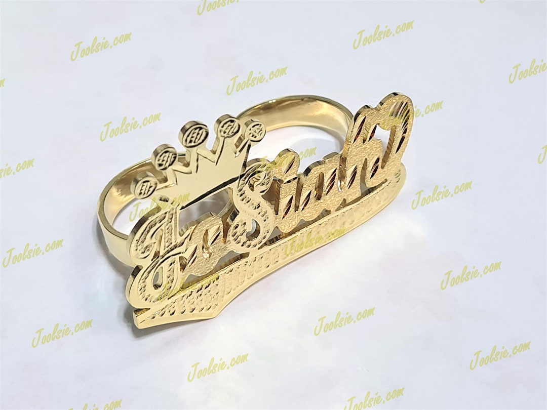 Personalized Crown Two 2 Finger Name Ring , Any Name / Any Sizes - Etsy