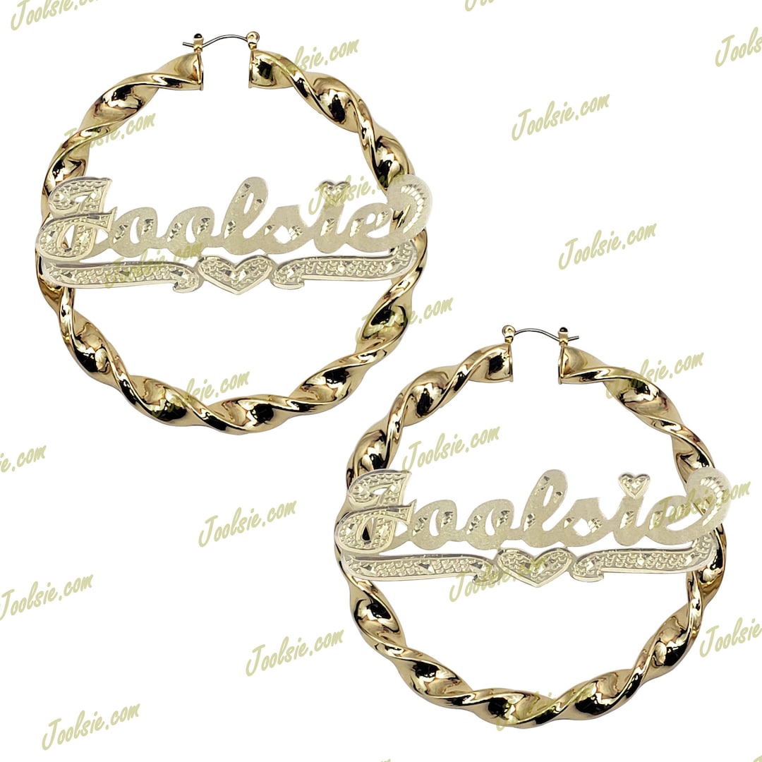 Personalized 14K Gold Plated 2:25 Medium Twisted Hoops Name Earrings - Etsy