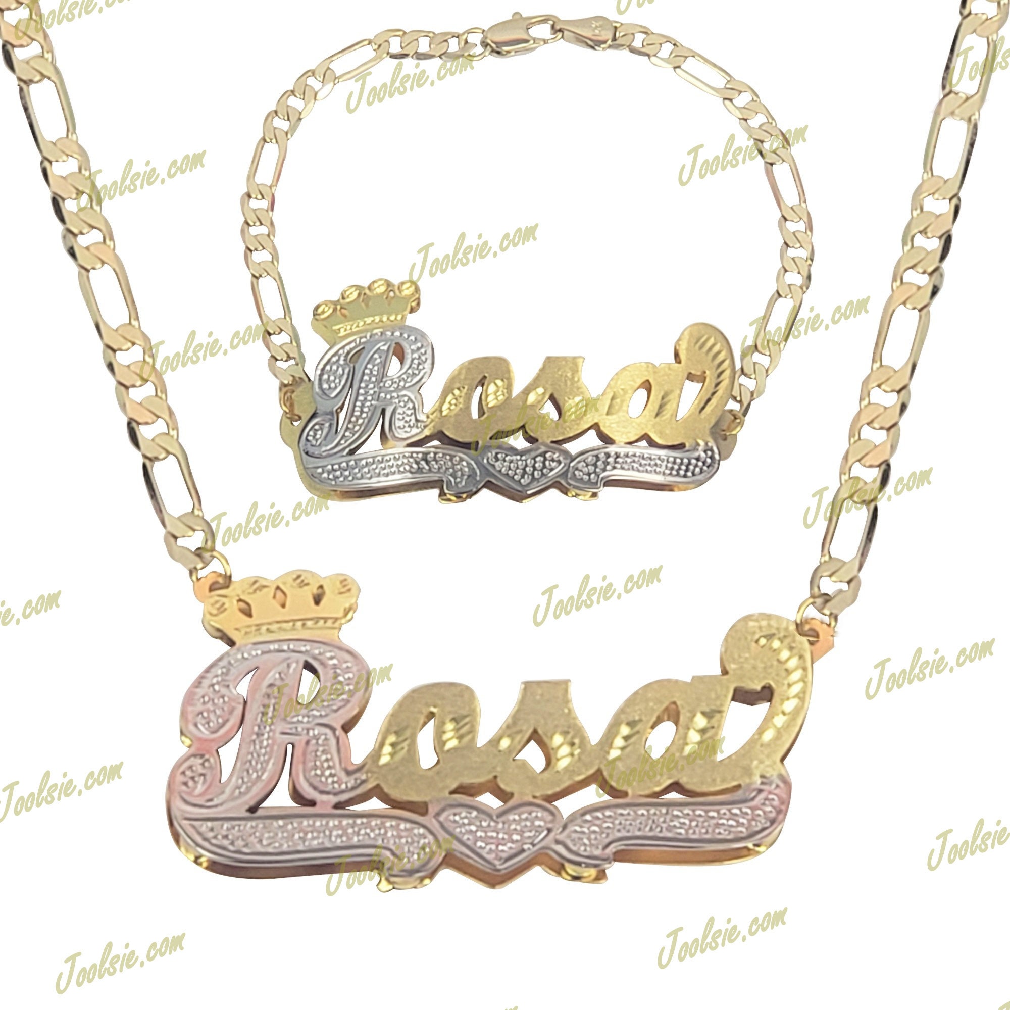 Personalized 14K Gold Plated Double Plate Crown 3D Name - Etsy