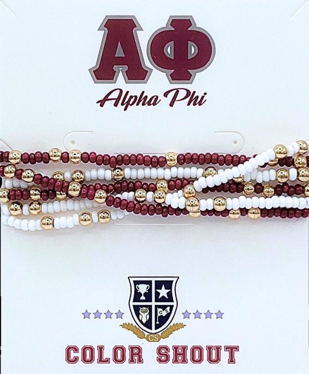 Alpha Phi Colors Stack: Set of 6 Beaded Stretch Bracelets - Etsy