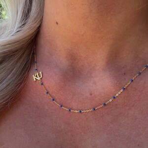 The Kansas University Necklace: Side Set KU Logo on Blue Enamel Bead ...