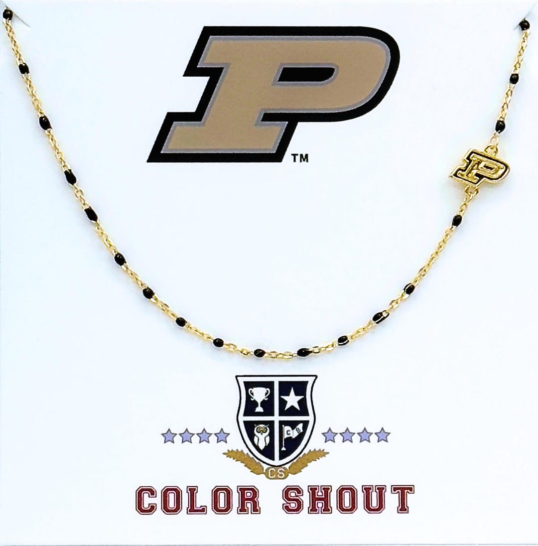 Purdue University Necklace: Side Set Purdue Logo on Black Enamel Bead ...