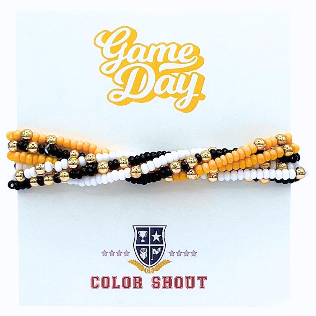 Game Day Team Colors: Set of 6 Stretch Bracelets- Black/yellow/white - Etsy