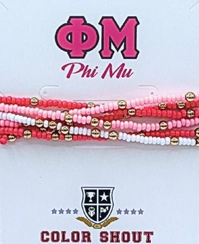 Phi Mu Colors Stack: Set of 6 Beaded Stretch Bracelets - Etsy