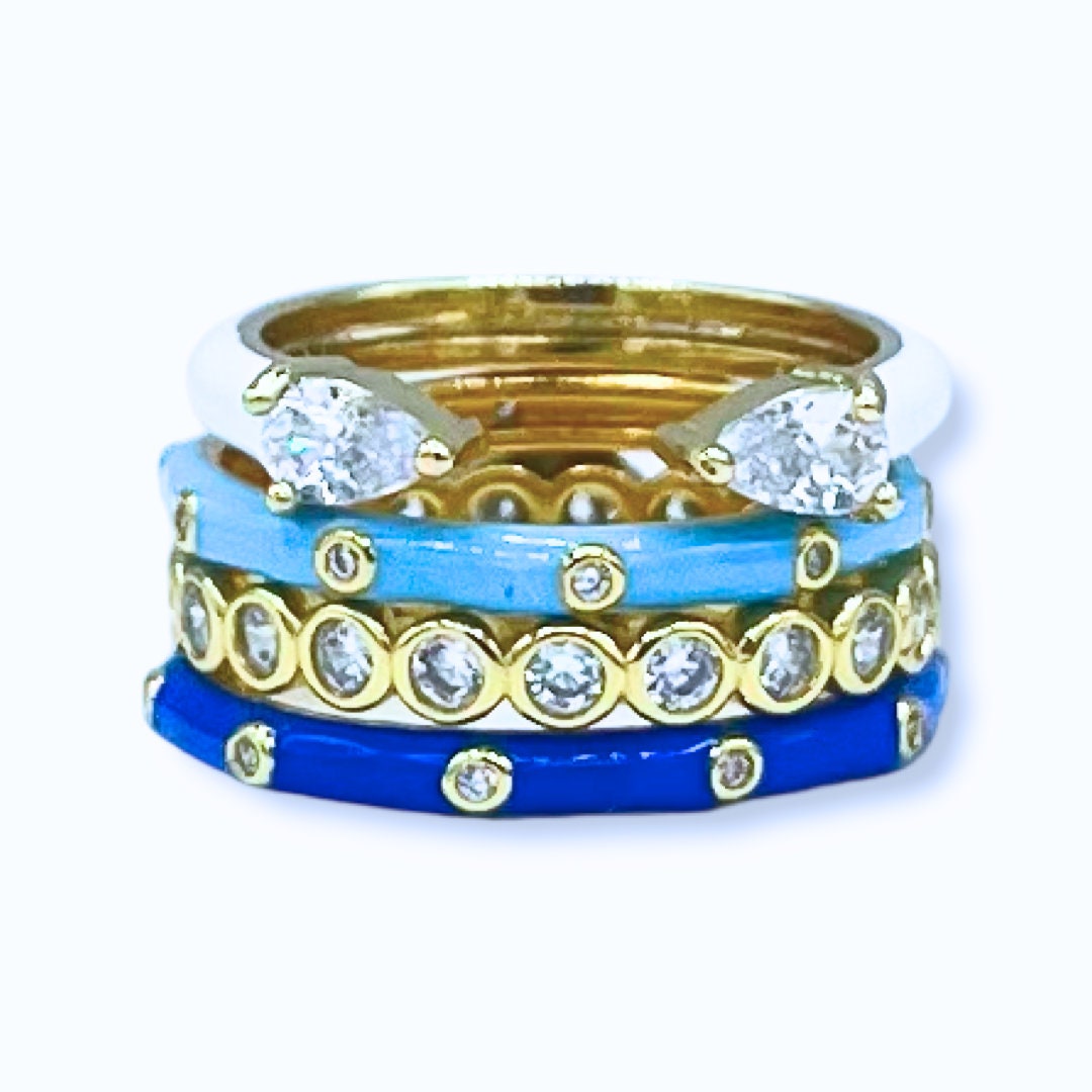 The Stack Ring Set: Set of 4 Enamel and Gemstone Colorful Stack Rings ...