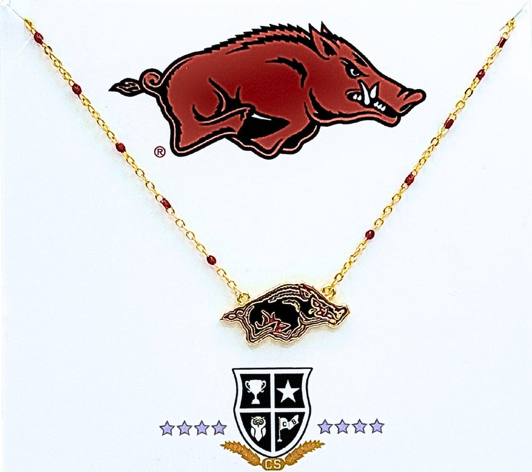 The Arkansas Razorbacks Necklace: Side Set Razorback on Cardinal Red ...