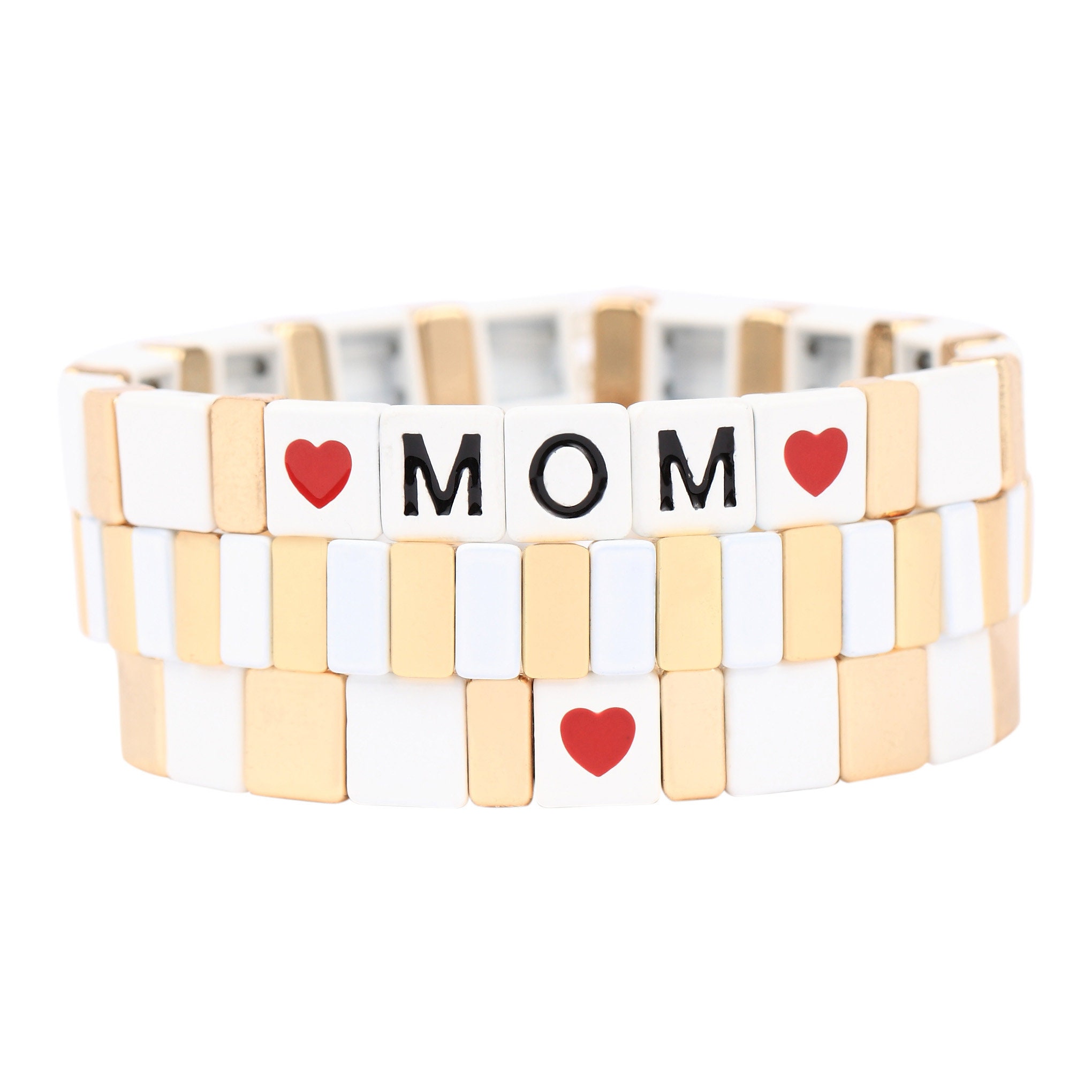 Im A Cool Mom Stack Metallic Enamel Tile Stretch Bracelets Etsy