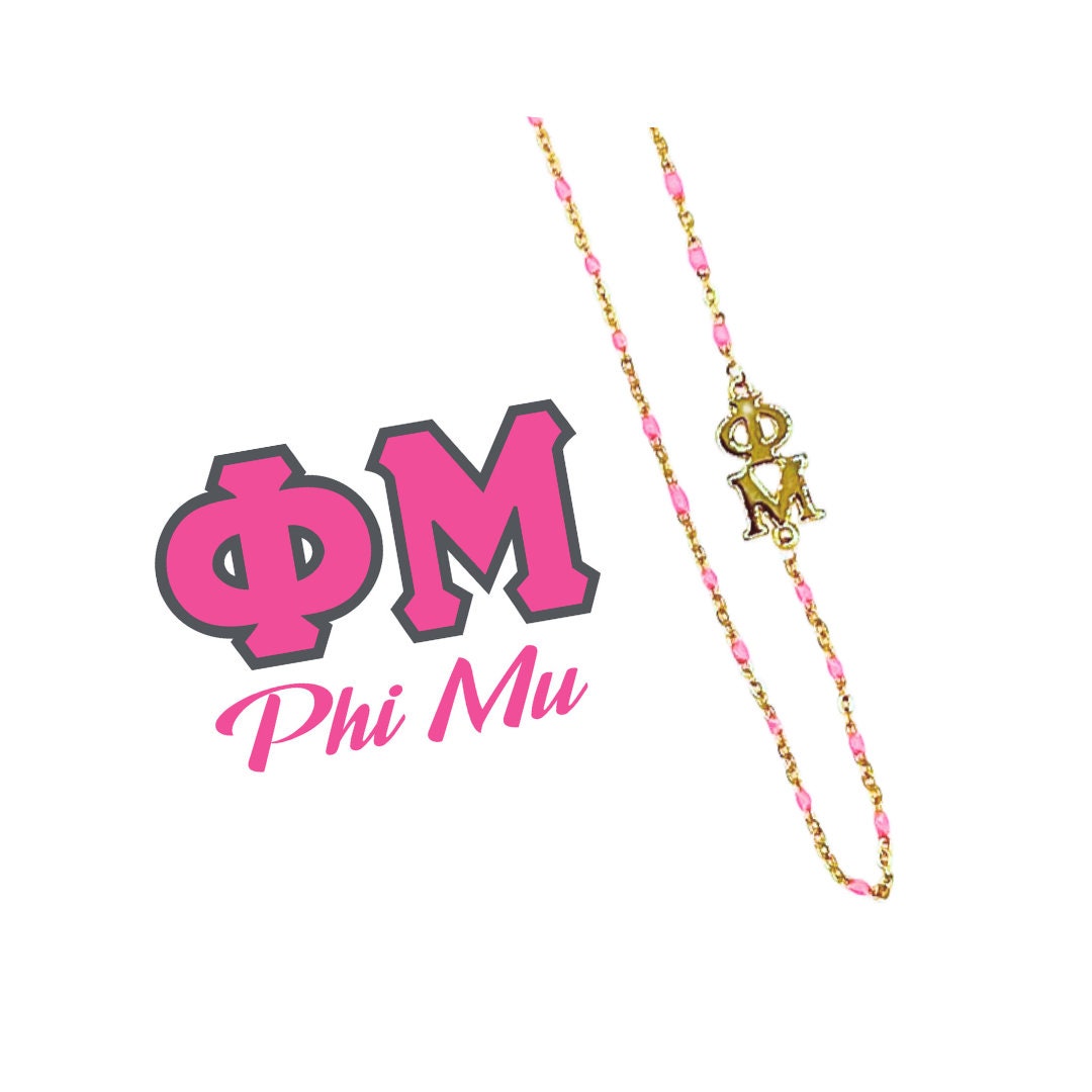 The Phi Mu Necklace: Side Set ΦΜ Enamel Bead Necklace - Etsy