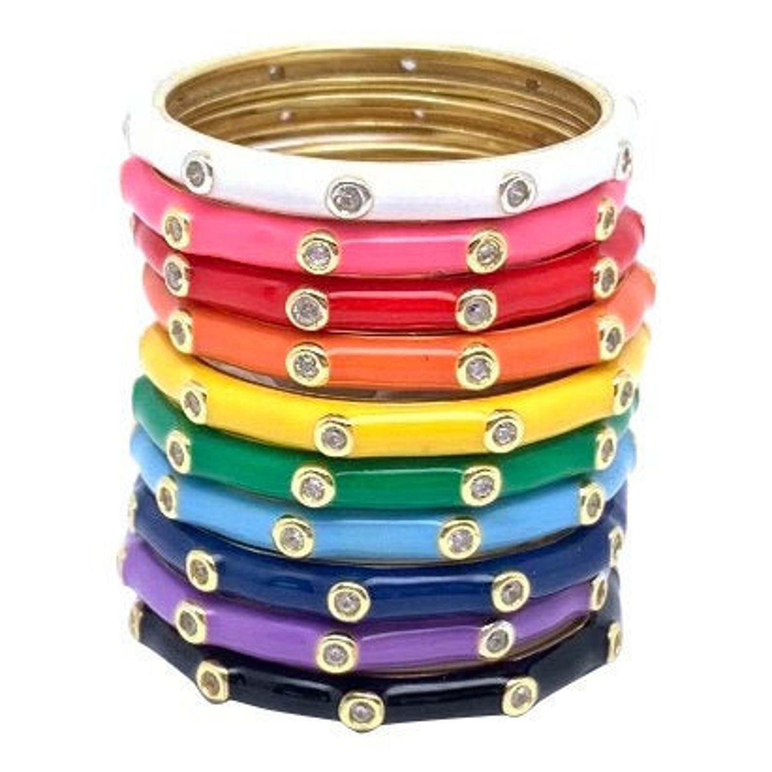 Rainbow 10 Enamel Stack Rings Set - Etsy