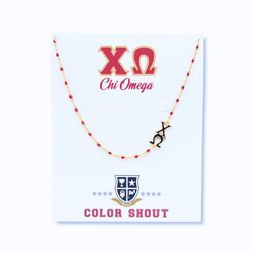 The Chi Omega Necklace: Side Set ΧΩ Enamel Bead Necklace - Etsy