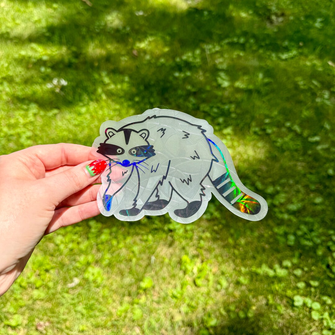 Raccoon Sun Catcher Vinyl Holographic Window Cling Sticker Rainbow ...