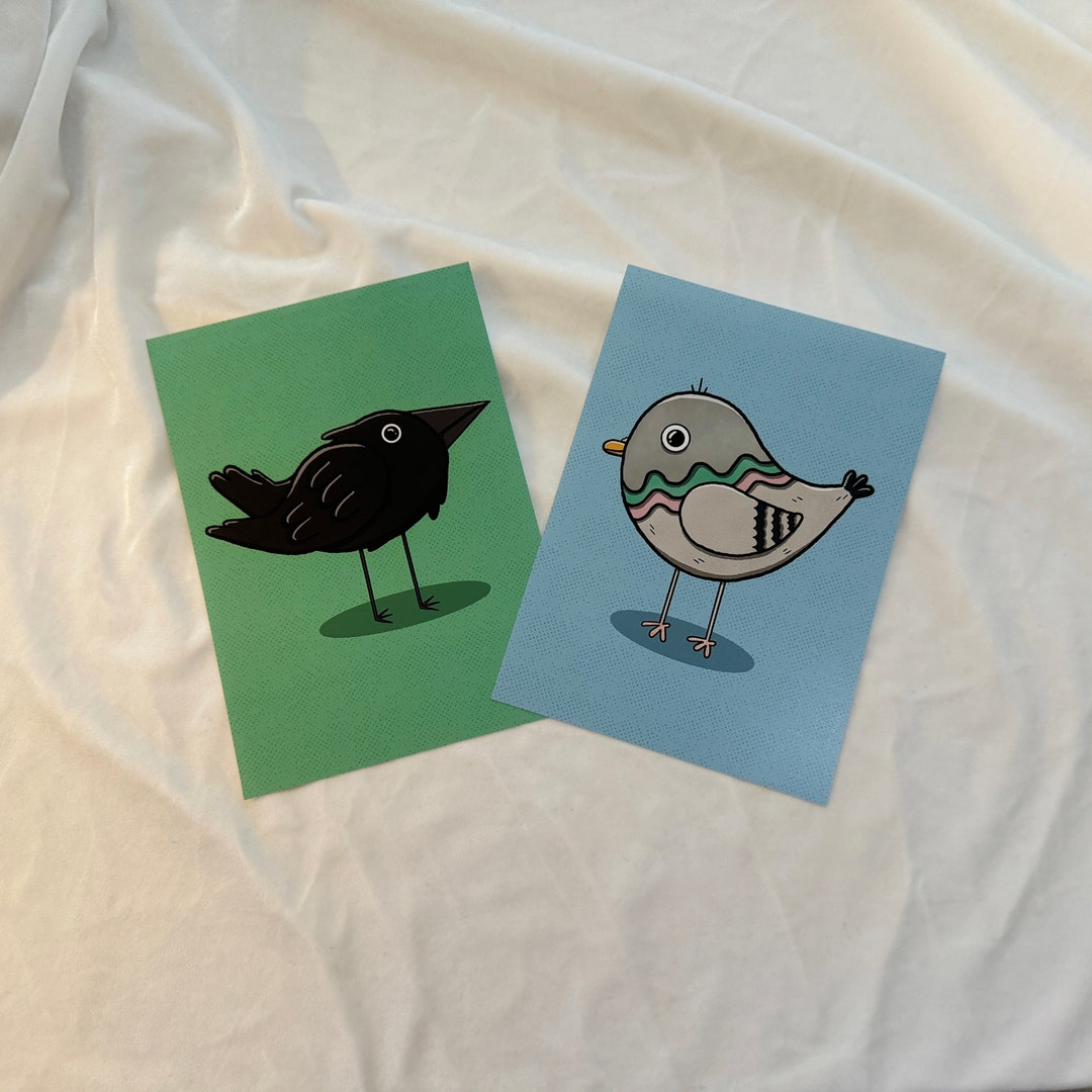 Chubby Bird Print Pigeon Crow Raven Dorm Office Set Cute Cartoon Meme ...