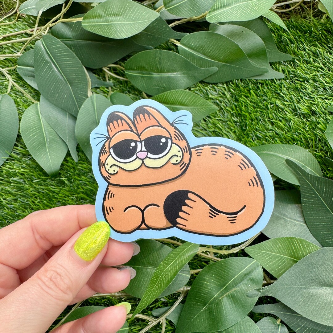 Sleeping Orange Cat Sticker Water Proof Bottle Laptop Matte Vinyl Blue ...