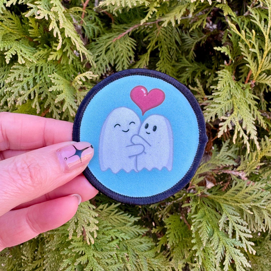 Ghost Hug Adhesive Patch Sew on Statement Bag Jacket Coat Hand Made ...