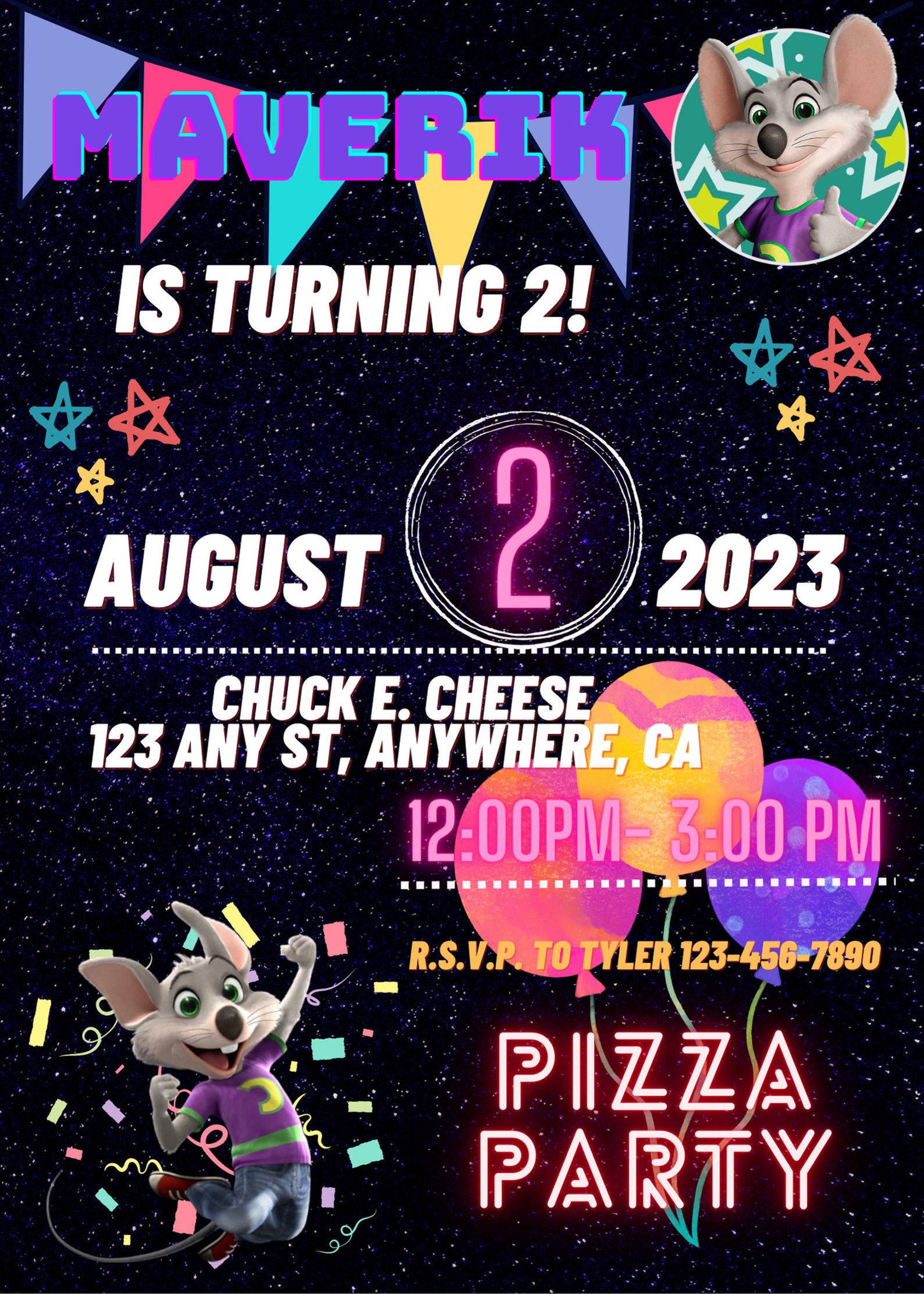 Chuck E Cheese Invitation Birthday Invitation Boys Birthday Invitation ...