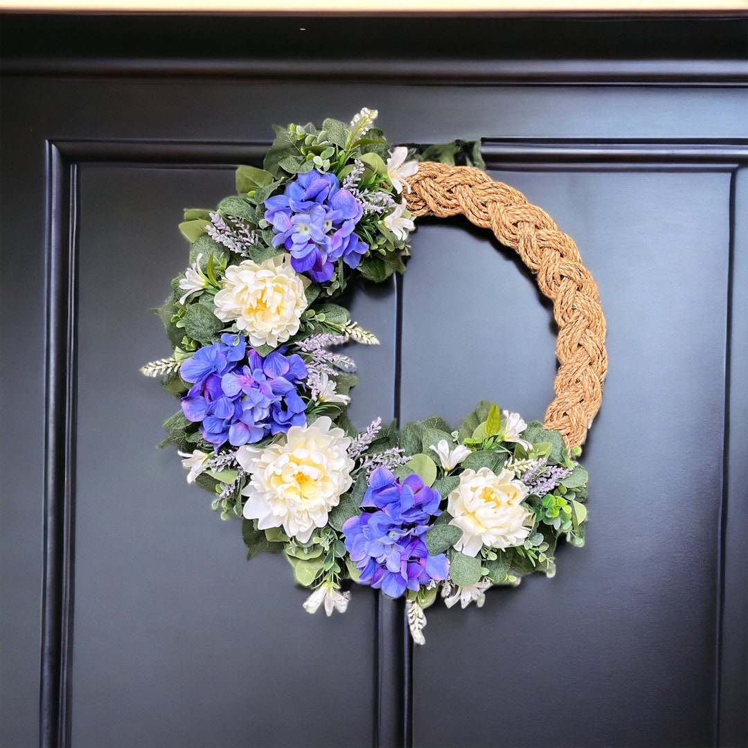 Hydrangea Jute Rope Wreath, Summer Wreath, Fall Wreath, Spring Wreath ...
